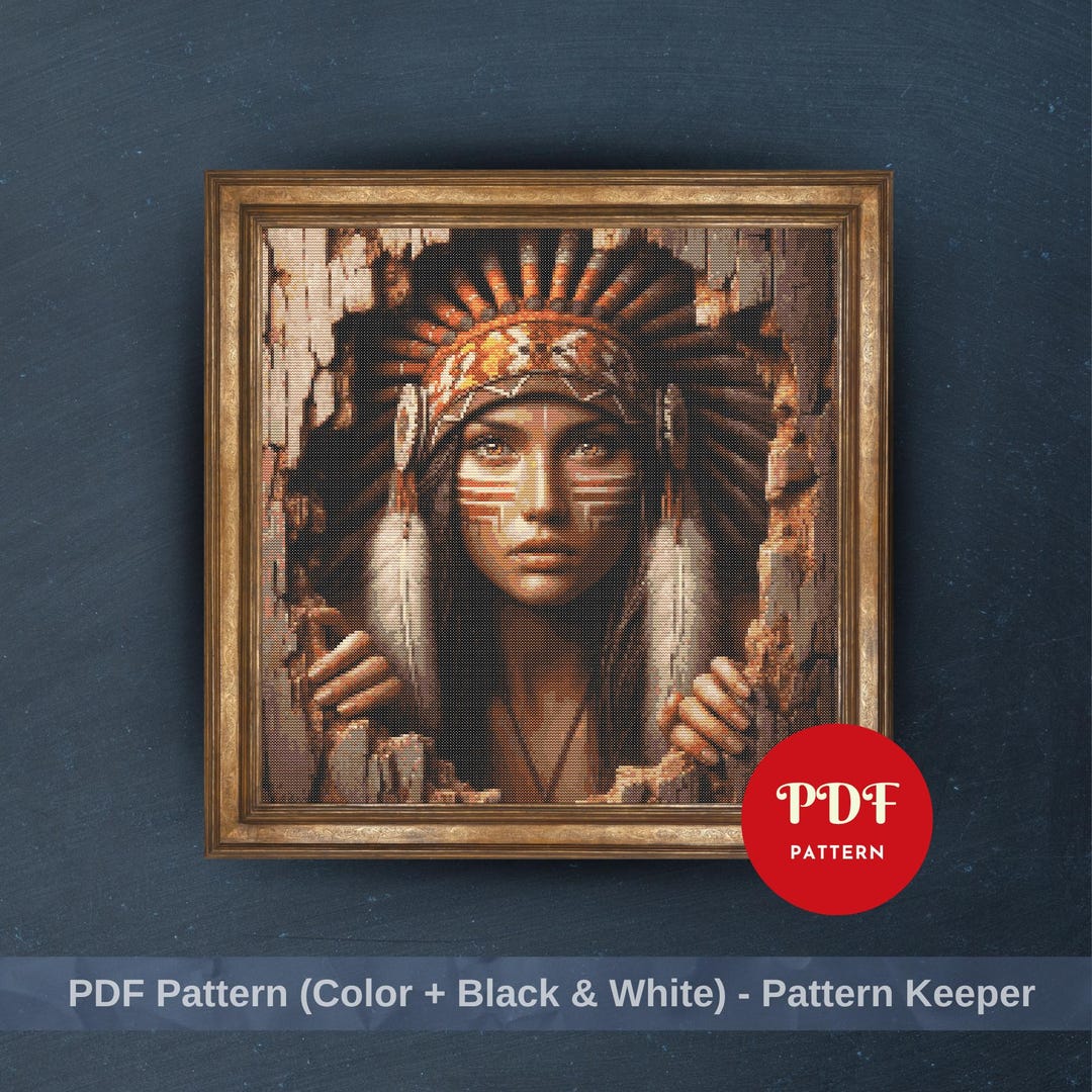 Tribal Woman Cross Stitch Pattern, Native American Embroidery Design ...