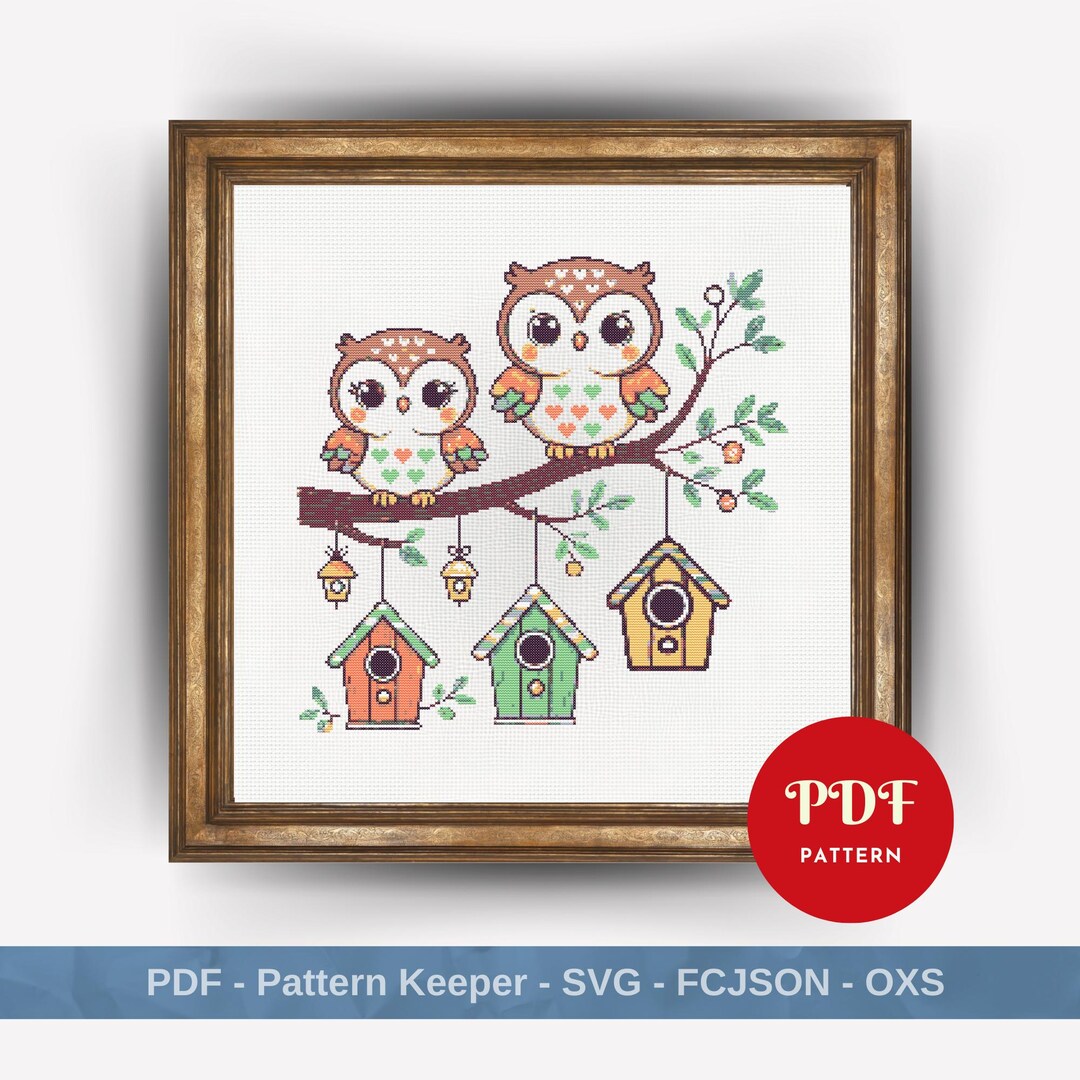 Cute Owls on the Branch Cross Stitch Pattern, Bird Embroidery Stitch ...