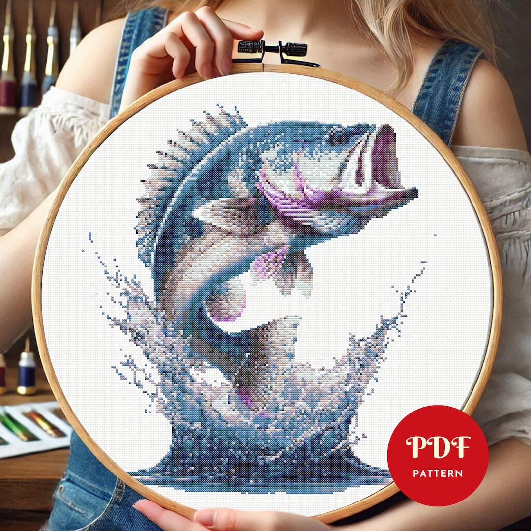 Fish Cross Stitch Pattern, Fishing Embroidery Stitch Pattern, Fisher ...