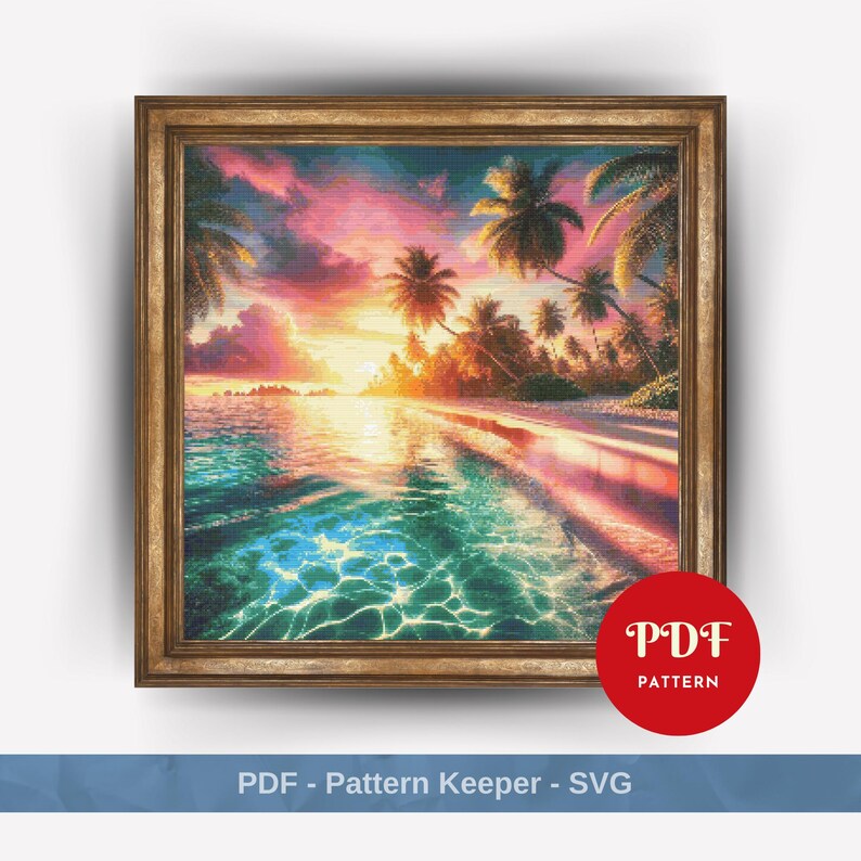 Beach Landscape Cross Stitch Pattern, Summer Embroidery Stitch Pattern ...