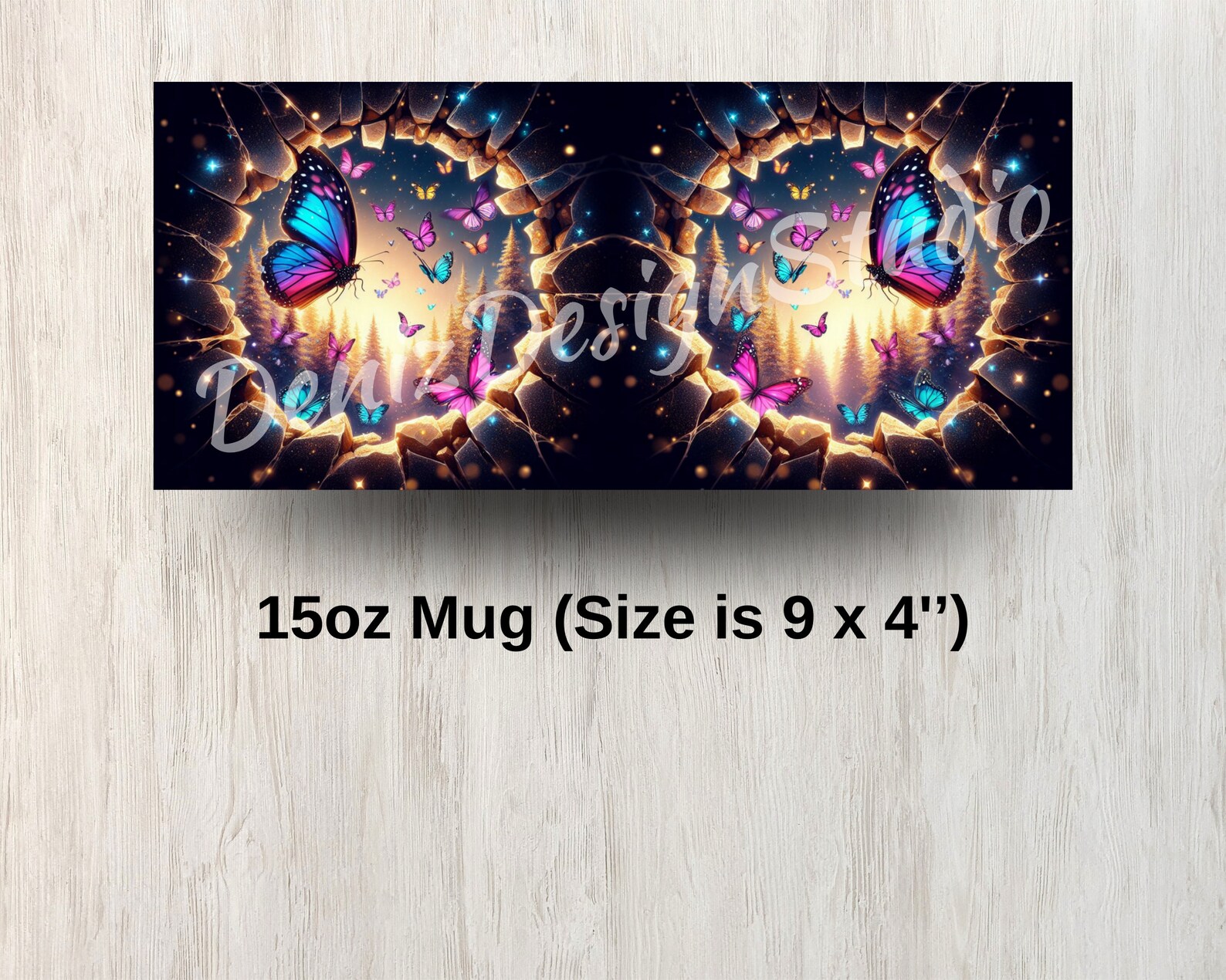 3D Neon Butterfly Hole in A Wall Mug Wrap, 11oz & 15oz Mug Design ...