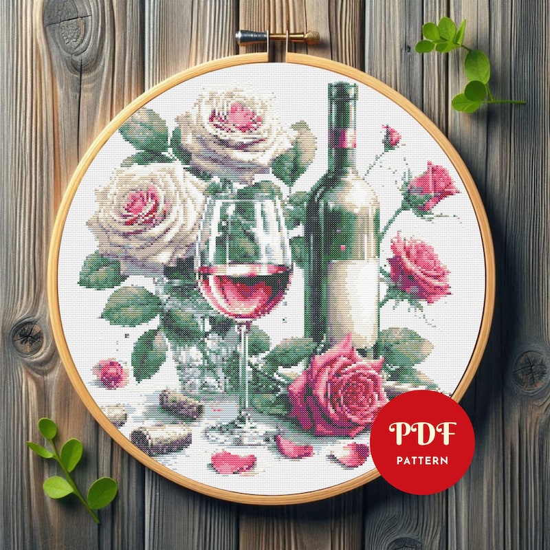 Rose Wine Embroidery Design - Etsy