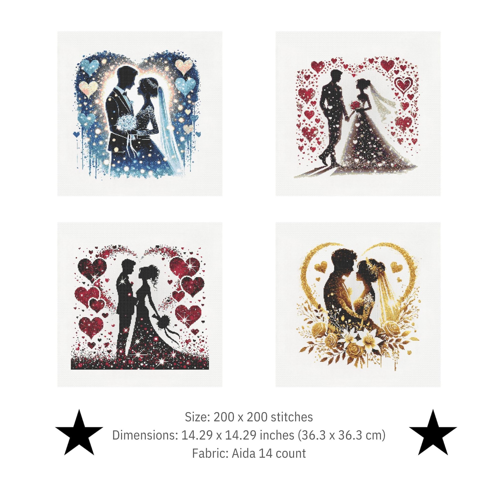 Wedding Couple Cross Stitch Pattern Bundle, Bride Embroidery Stitch ...