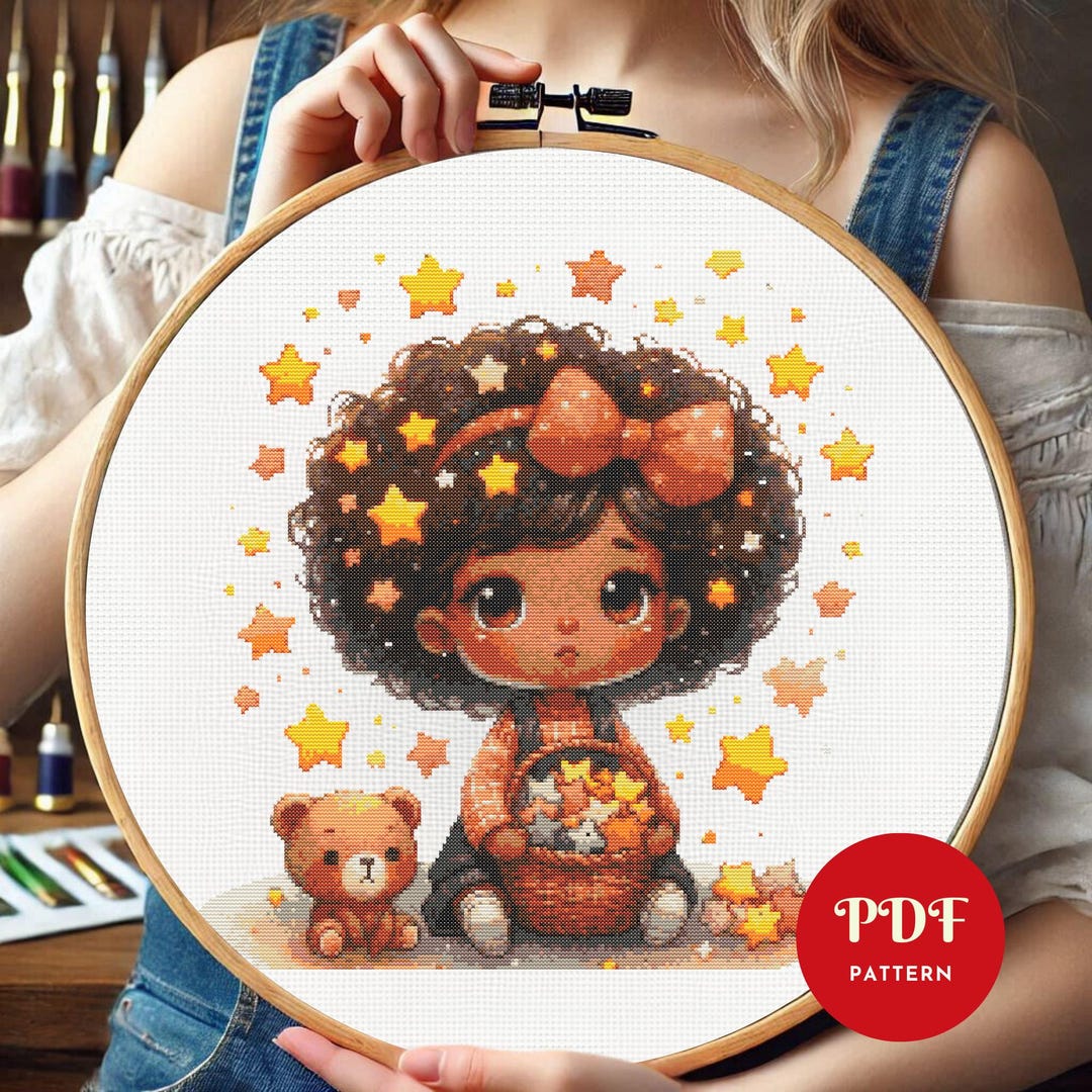 Little Girl Playing Toys Cross Stitch Pattern, Kid Embroidery Design ...
