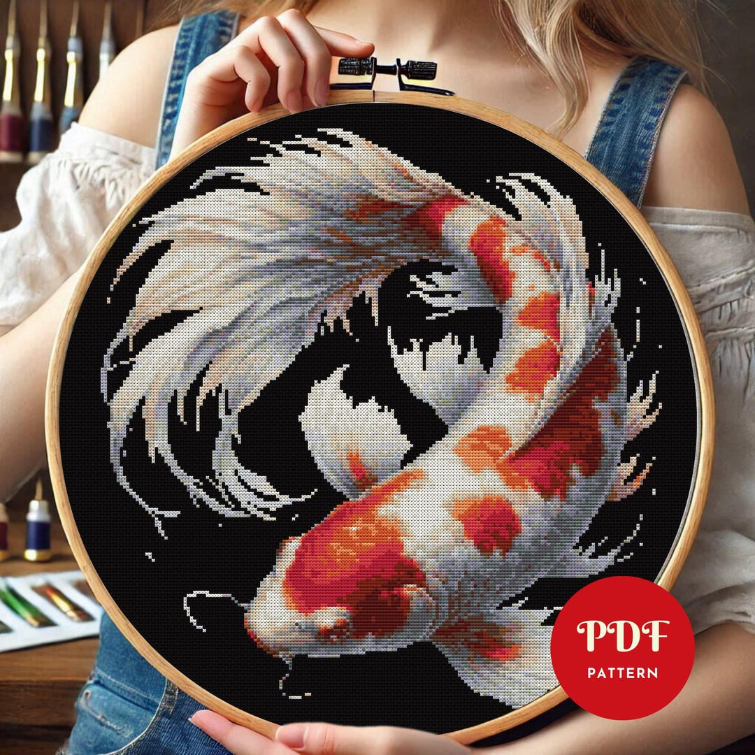 Koi Fish Stitch Pattern, Fisher Embroidery Pattern, Fish Embroidery ...