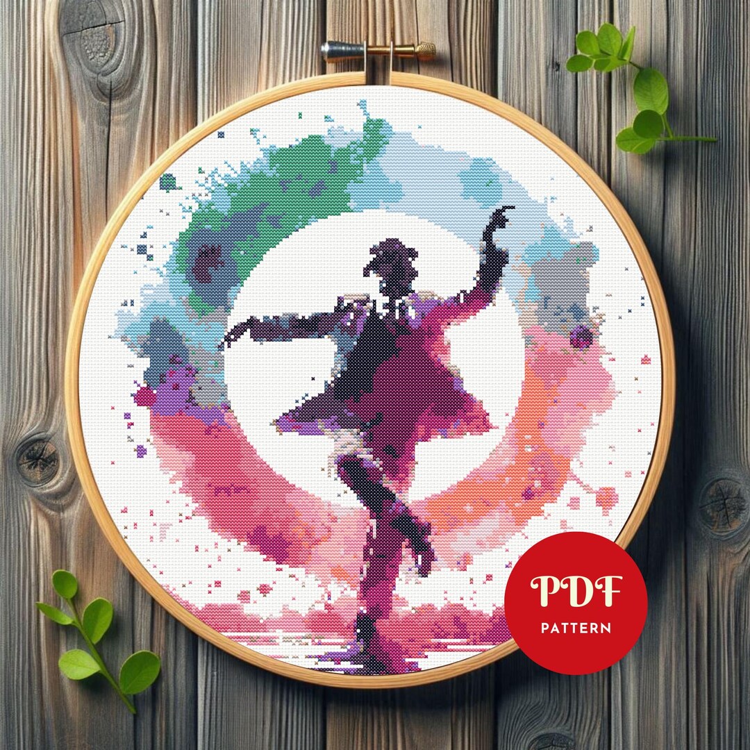 Watercolor Dancer Man Cross Stitch Pattern, Dance Embroidery Design ...