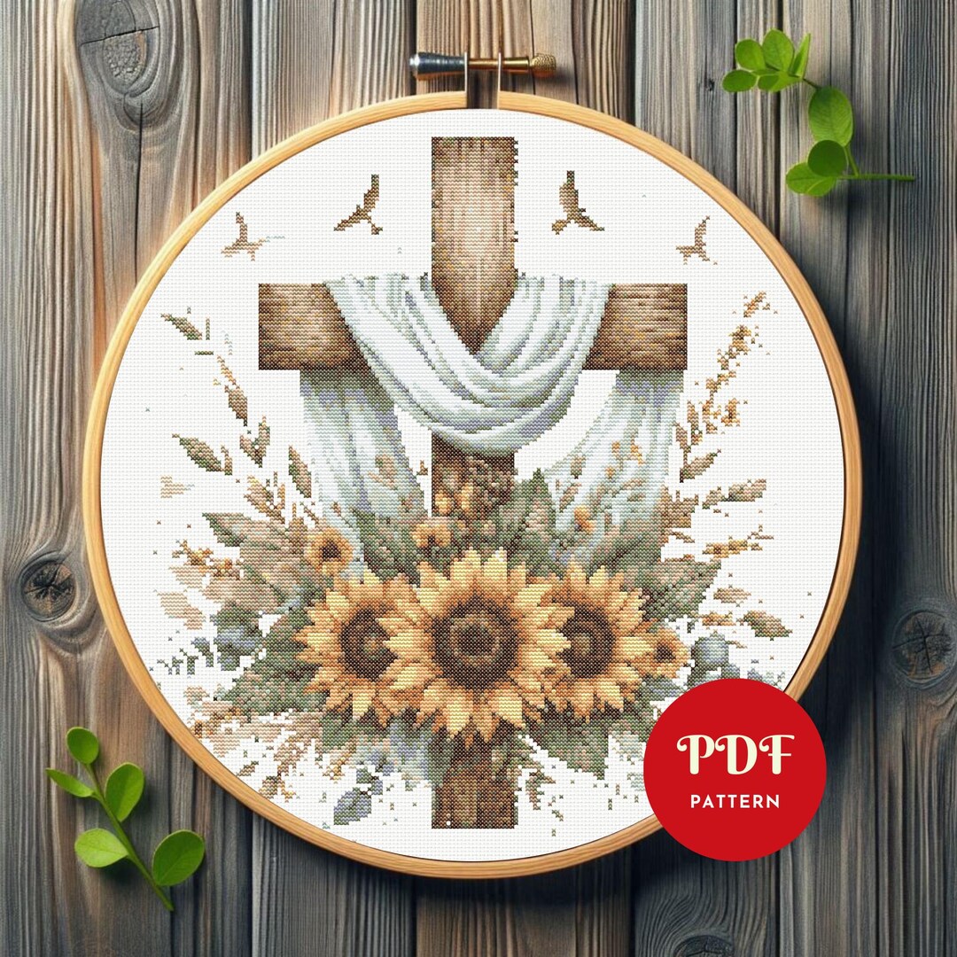 Cross With Sunflowers Cross Stitch Pattern, Christian Embroidery Design ...