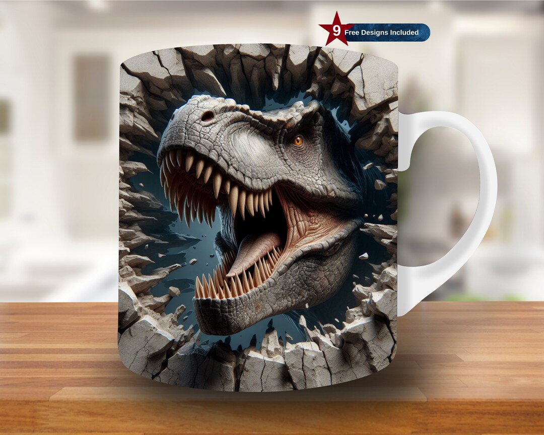 3D Dinosaur Hole in A Cave Wall Mug Wrap, 11oz & 15oz Mug Template, Mug ...
