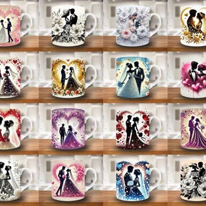 Wedding Couple Mug Wrap Bundle, 11oz & 15oz Mug Template, Bride Mug ...