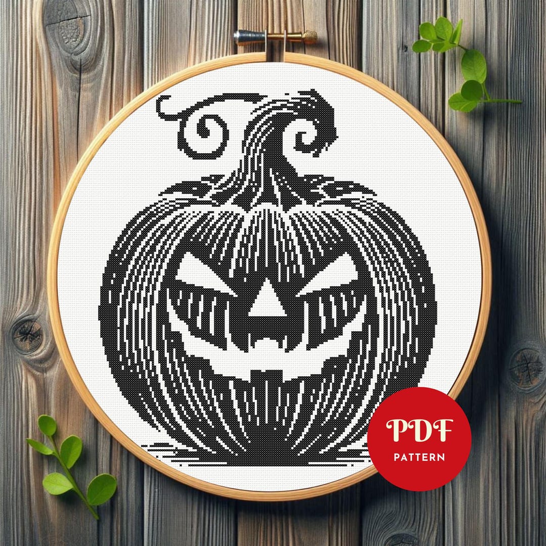 Halloween Pumpkin Cross Stitch Pattern, Spooky Embroidery Design ...
