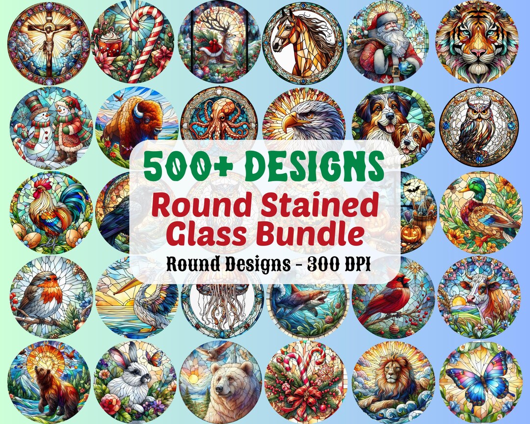 Round Stained Glass Bundle PNG, Round Designs Png, Sublimation Designs ...