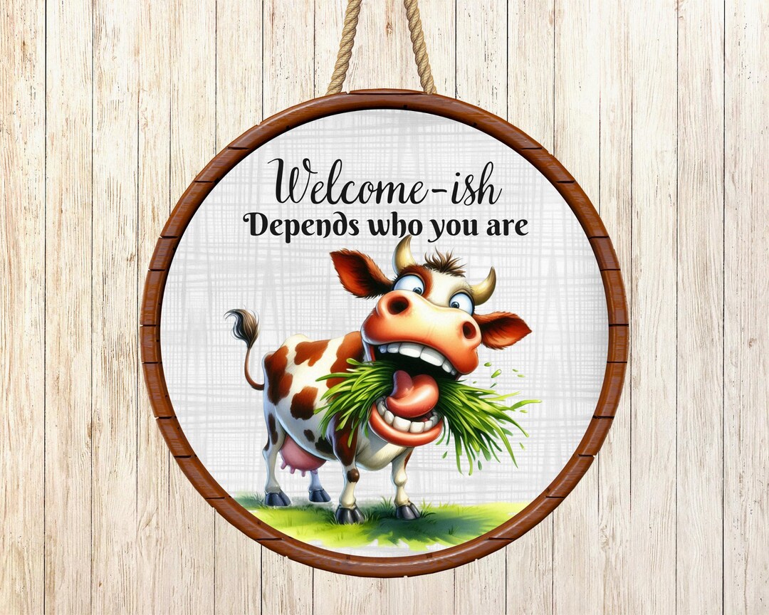 Funny Cow Sign Round Door Hanger Design, Round Sublimation Design ...
