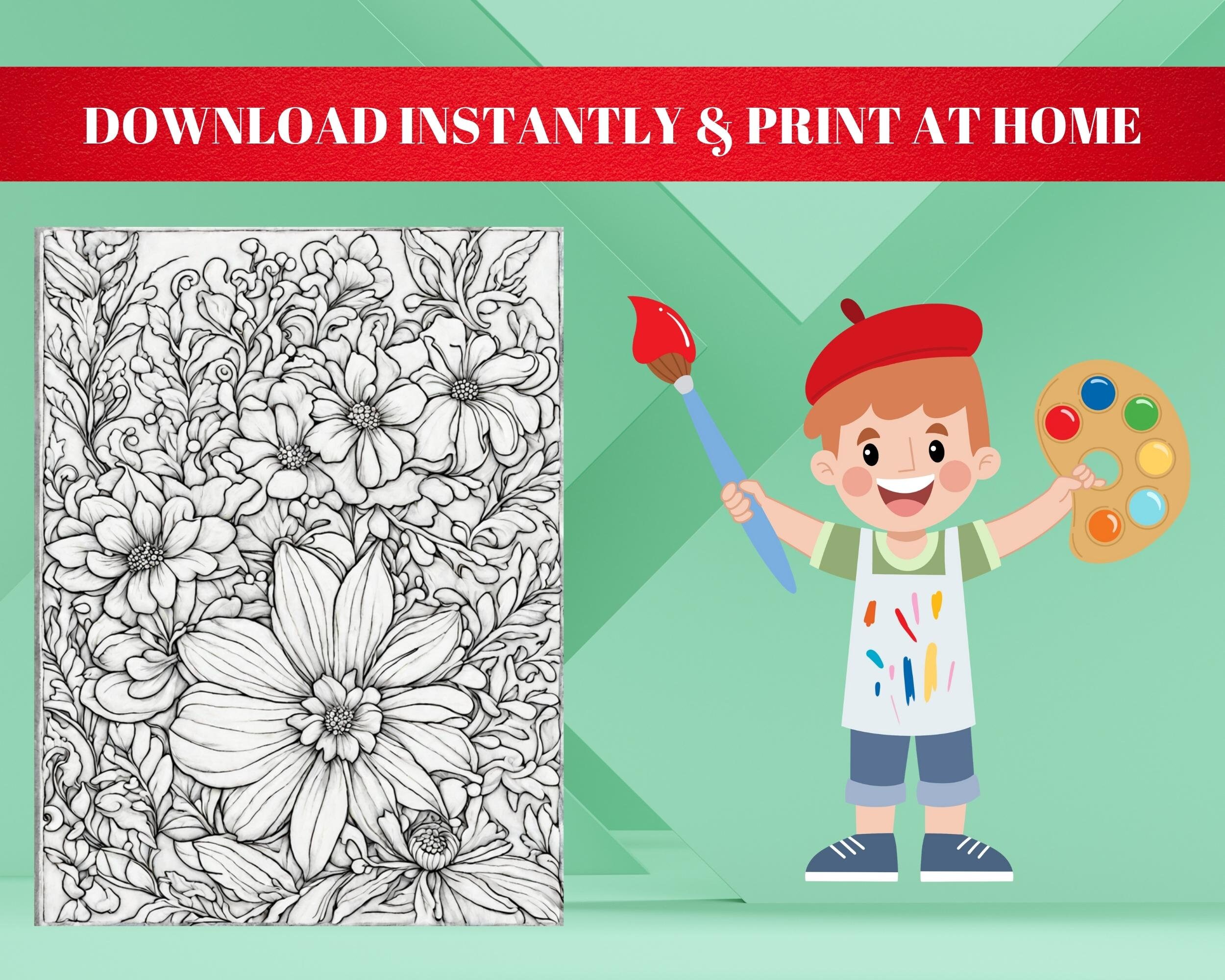 Flower Coloring Pages Printable Art Therapy Coloring Book - Etsy