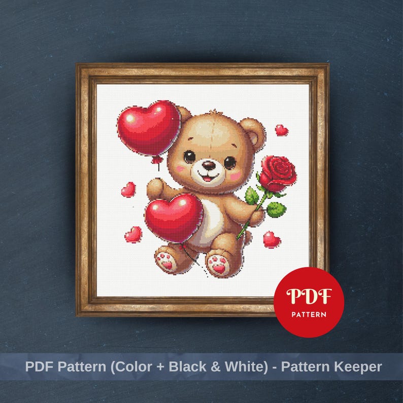 Teddy Bear Cross Stitch Pattern, Valentines Day Embroidery Design ...