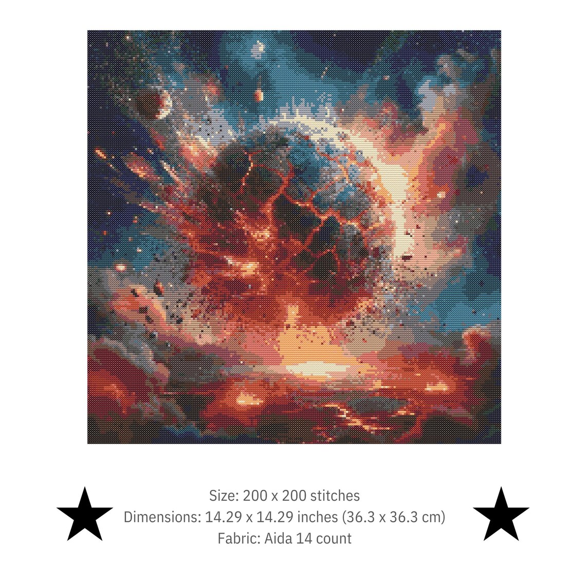 Exploding Planet Cross Stitch Pattern, Sci-fi Embroidery Pattern, Space ...