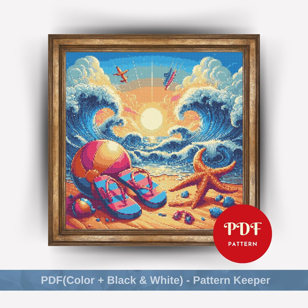Beach Sunset Cross Stitch Pattern, Summer Seascape Embroidery (PDF ...