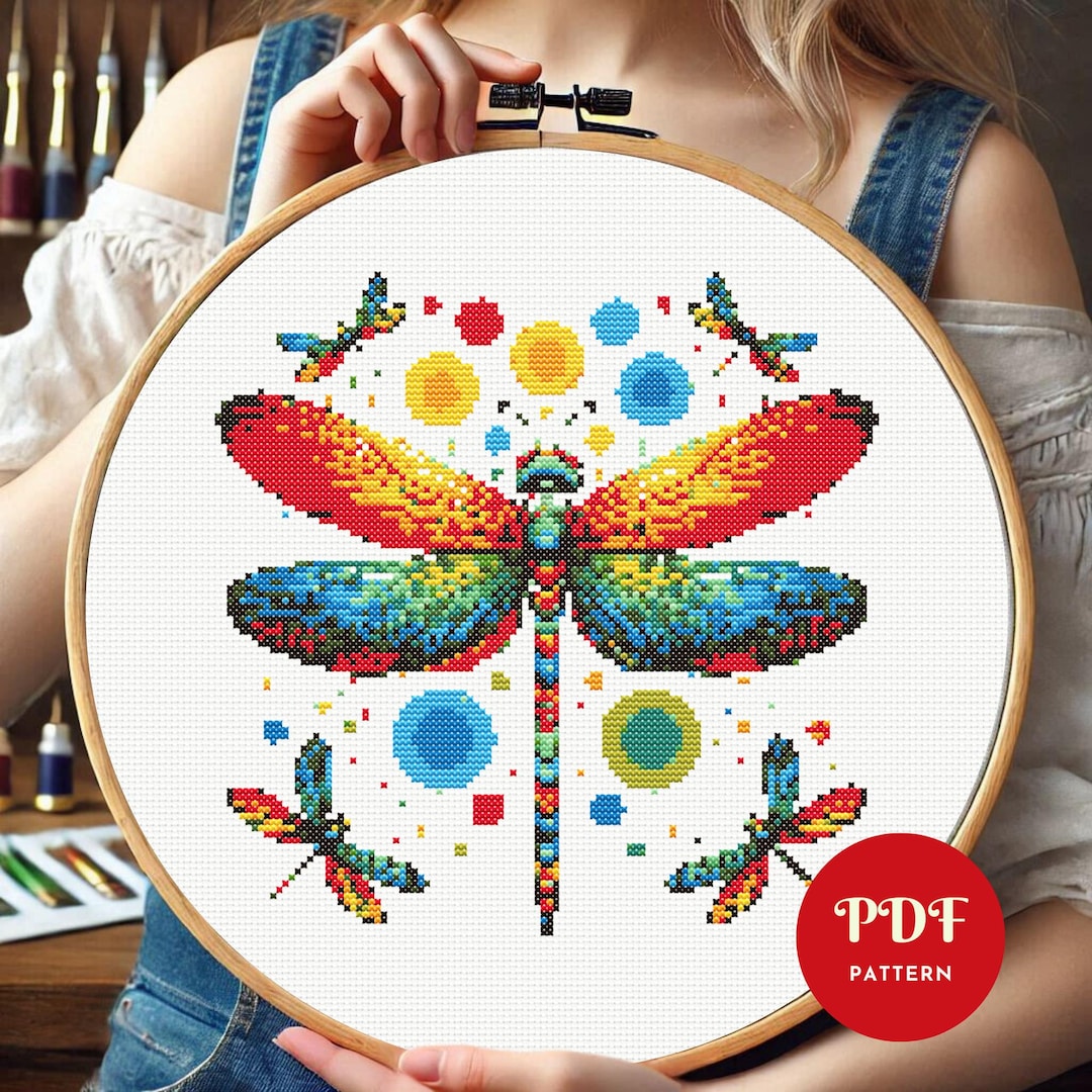 Colorful Dragonfly Cross Stitch Pattern, Dragonfly Embroidery Stitch ...
