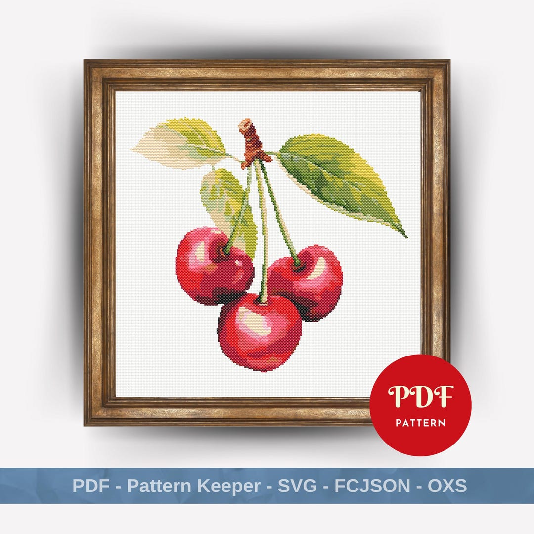 Cherry Cross Stitch Pattern, Fruit Embroidery Stitch Pattern, Vegan ...