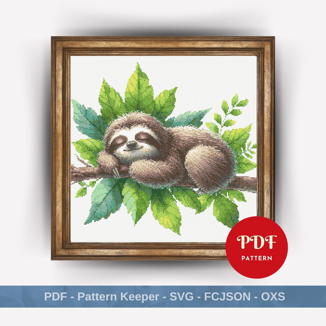 Sloth on the Branch Cross Stitch Pattern, Floral Embroidery Stitch ...