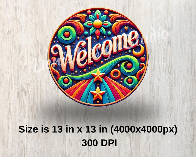 3D Colorful Welcome Sign Round Door Hanger Design, Flower Round ...