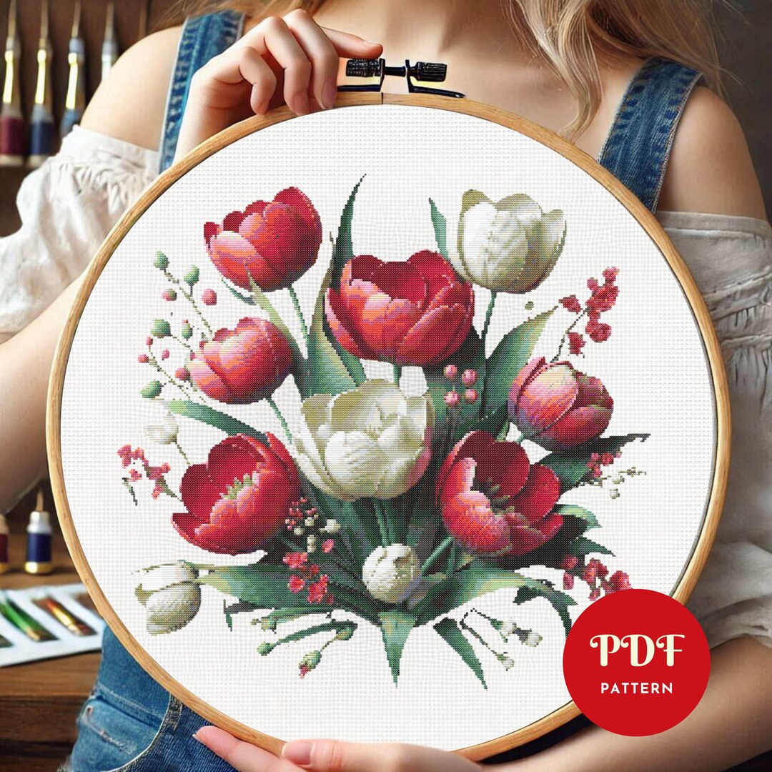Tulip Cross Stitch Pattern, Flowers Embroidery Stitch Pattern, Floral ...