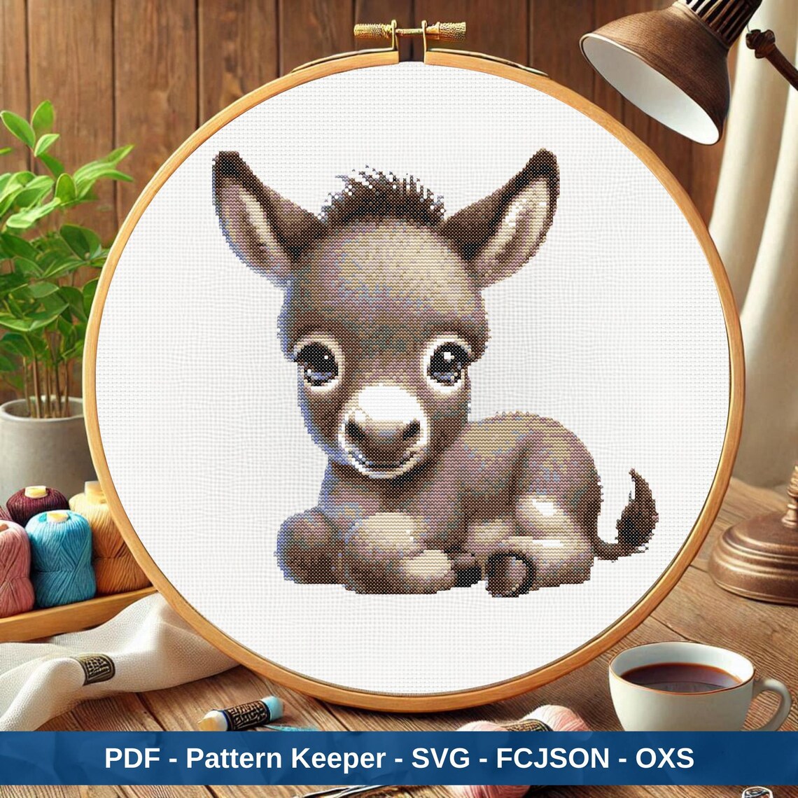 Baby Donkey Cross Stitch Pattern, Farm Animal Embroidery Pattern ...
