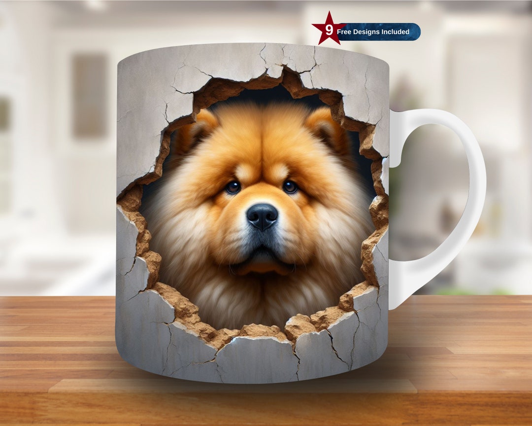 3D Chow Chow Hole in a Wall Mug Wrap, 11oz & 15oz Mug Template, Dog Mug ...