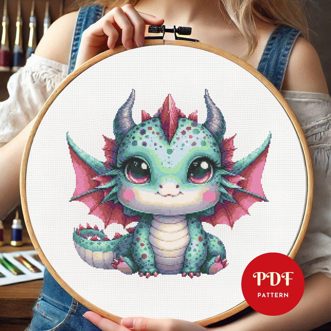Cute Dragon Cross Stitch Pattern, Dragon Embroidery Stitch Pattern ...