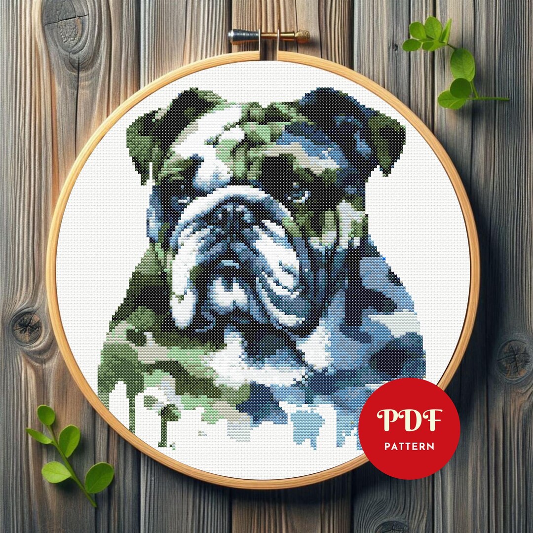 Bulldog Cross Stitch Pattern, Modern Dog Embroidery Design, Animal ...