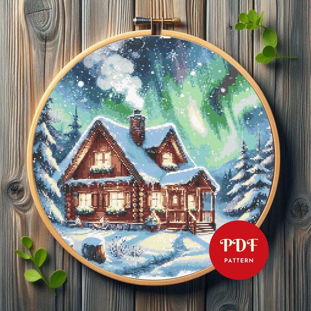 Winter Landscape Cross Stitch Pattern, House Embroidery Pattern ...