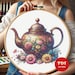 Teapot Cross Stitch Pattern, Flower Embroidery Stitch Pattern, Teapot ...