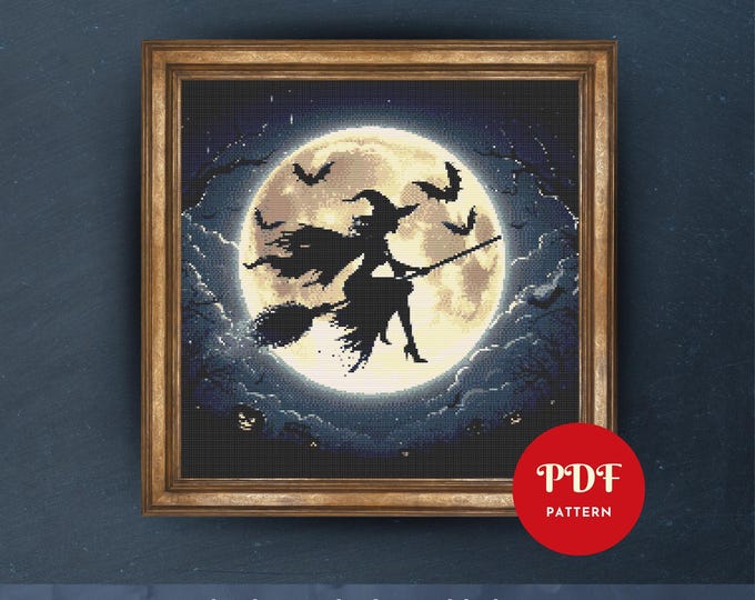 Dark Autumn Witch Cross Stitch Pattern by Mystic Moon Craftery (digital ...