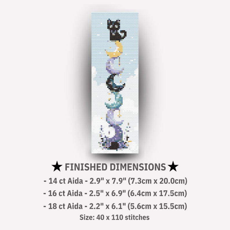 Black Cat Moon Bookmark Cross Stitch Pattern PDF, Celestial (pattern ...