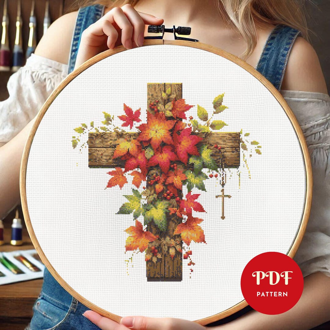 Wooden Cross Cross Stitch Pattern, Flower Embroidery Pattern, Christian ...
