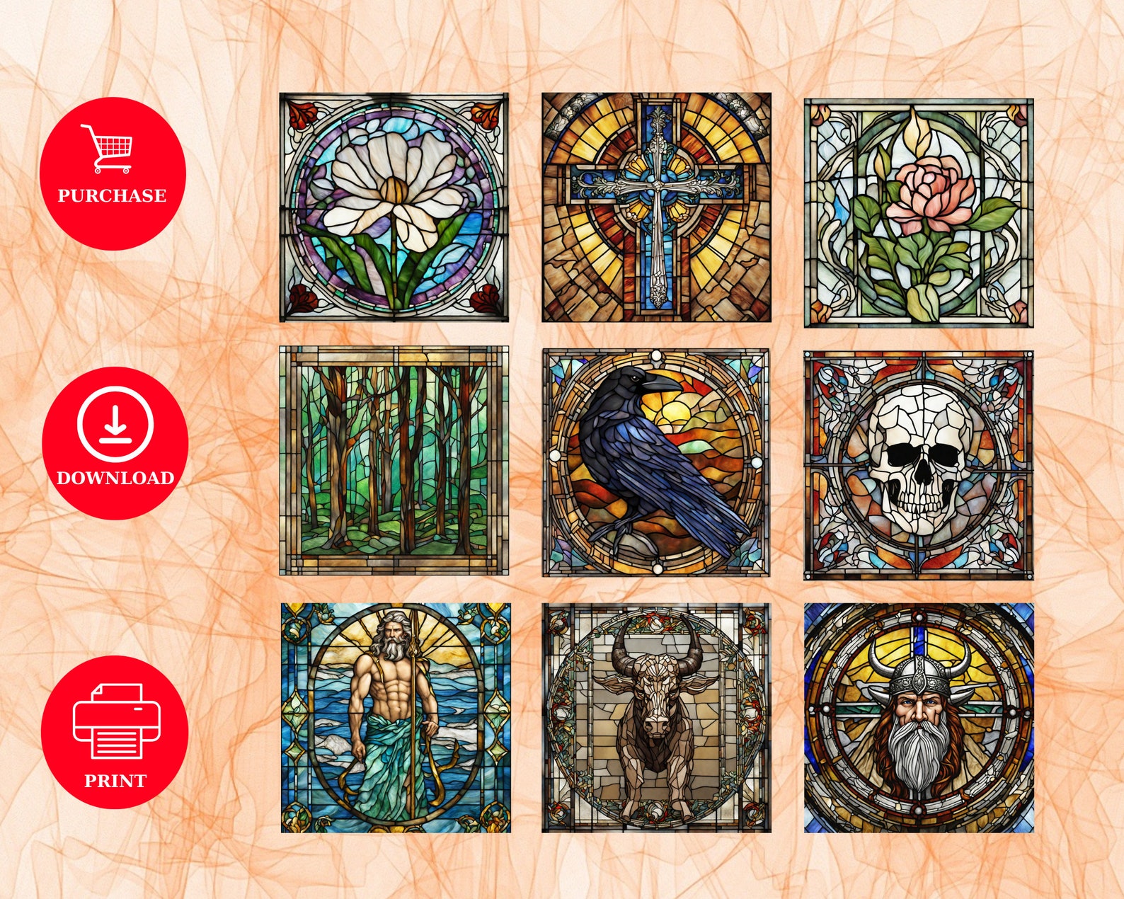 2000 Stained Glass Bundle PNG High-resolution Commercial Use, Digital ...