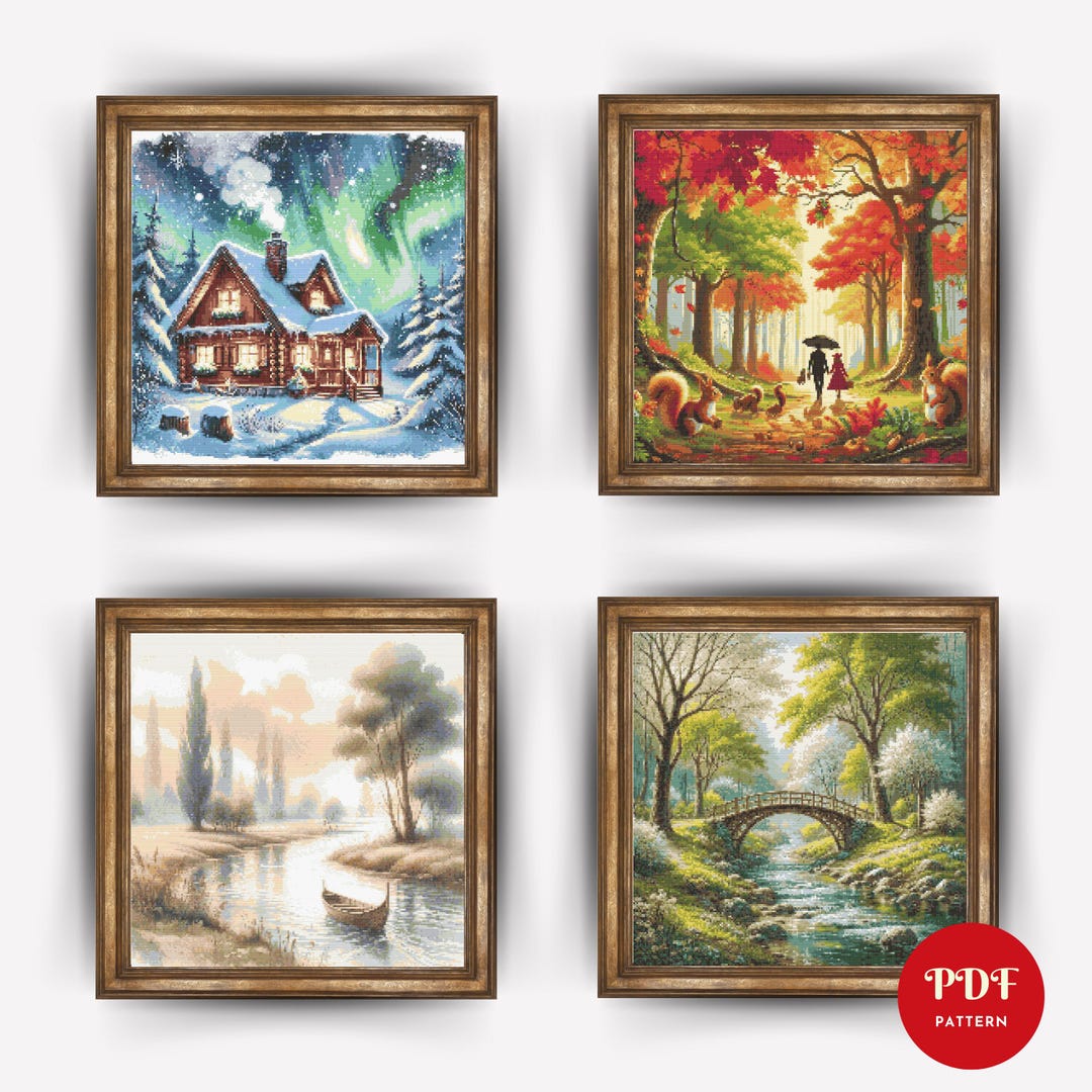 Four Seasons Cross Stitch Pattern Bundle, PDF Embroidery Designs ...