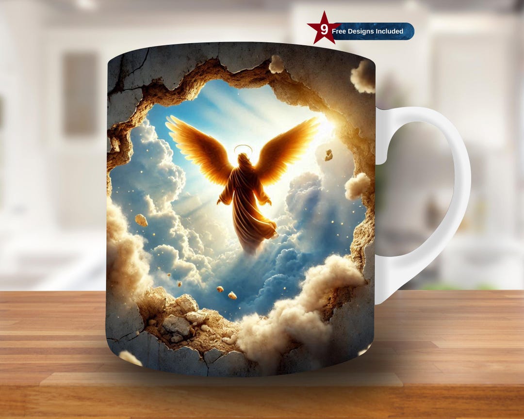 3D Angel Hole in a Wall Mug Wrap, 11oz & 15oz Mug Template, Christian ...