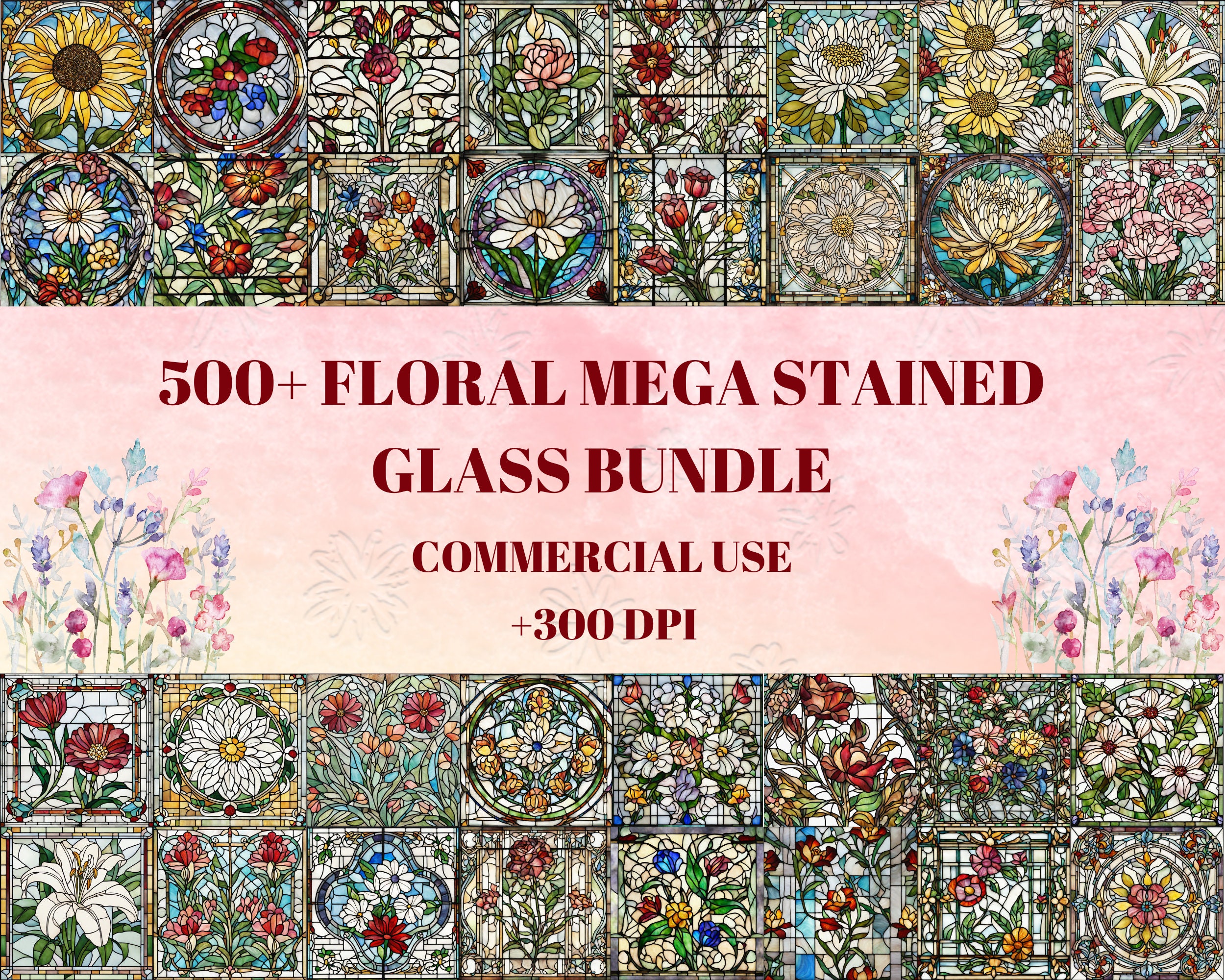 Stained Glass Floral Bundle PNG - High-resolution - Commercial Use ...