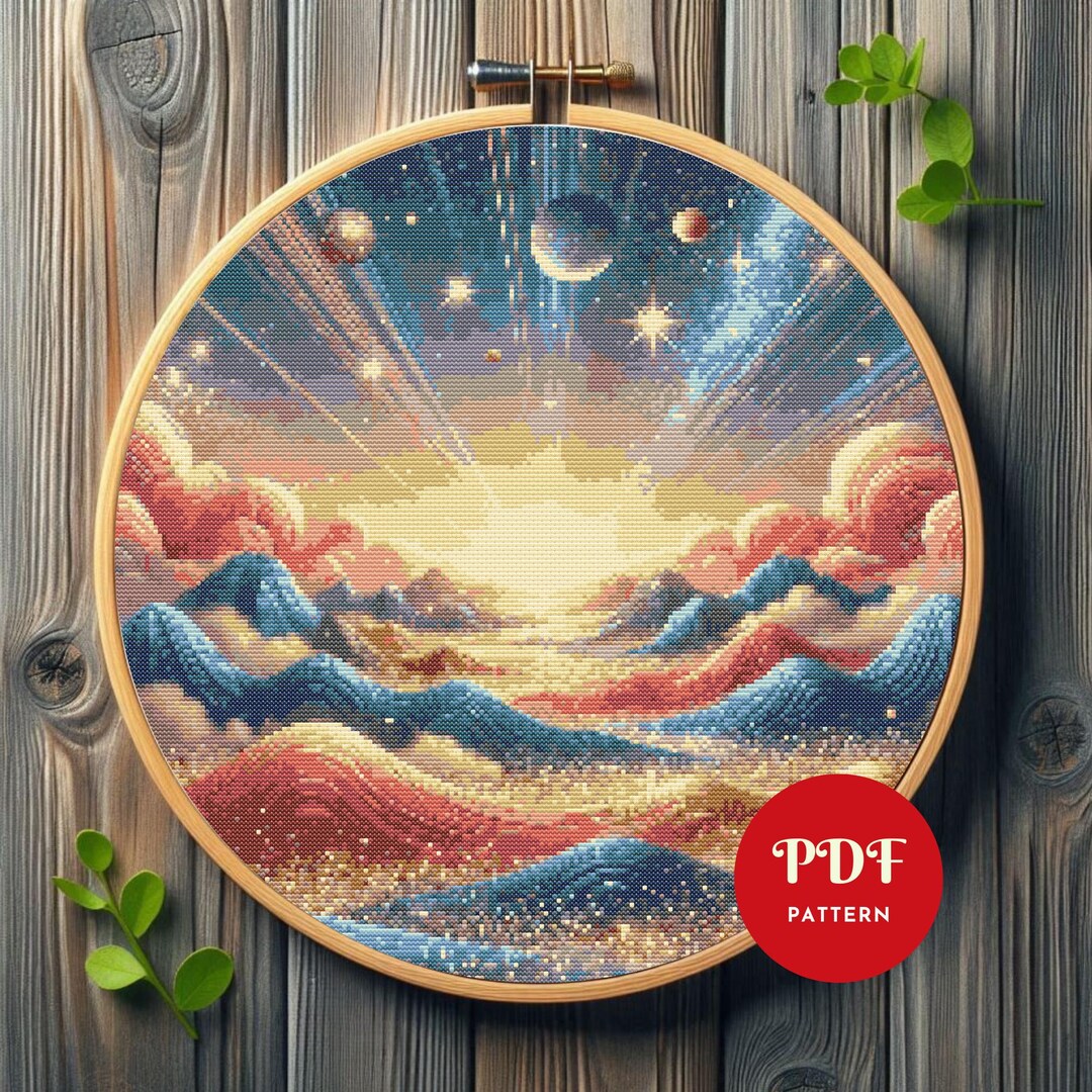 Colorful Clouds Cross Stitch Pattern, Landscape Embroidery Pattern ...