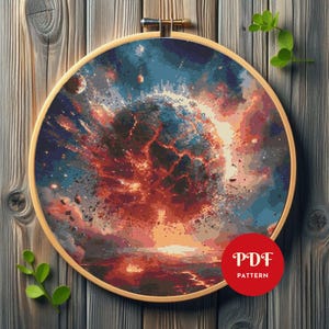 Exploding Planet Cross Stitch Pattern, Sci-fi Embroidery Pattern, Space ...
