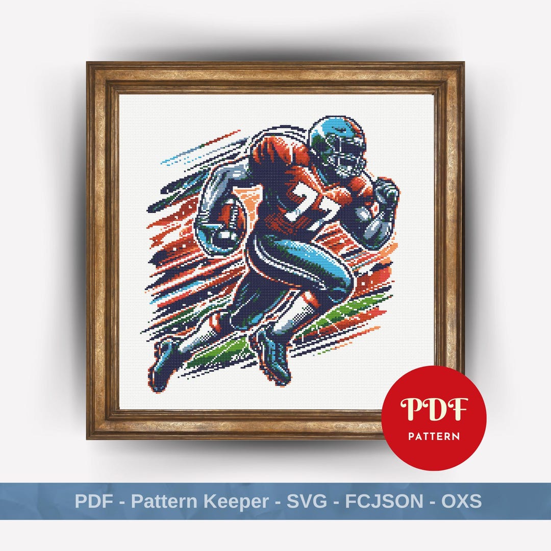 Running Rugby Player Cross Stitch Pattern, Football Embroidery Pattern ...