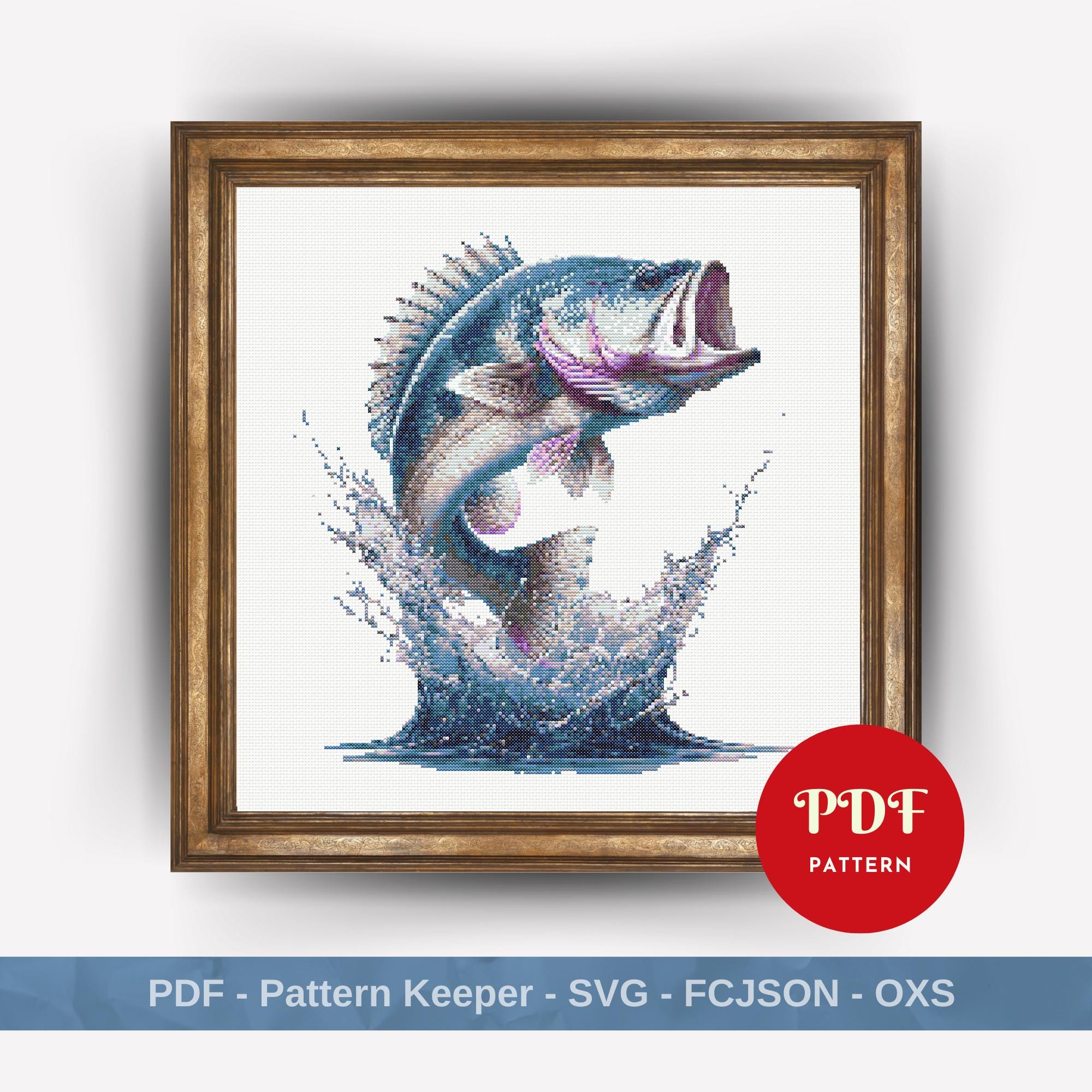 Fish Cross Stitch Pattern, Fishing Embroidery Stitch Pattern, Fisher ...