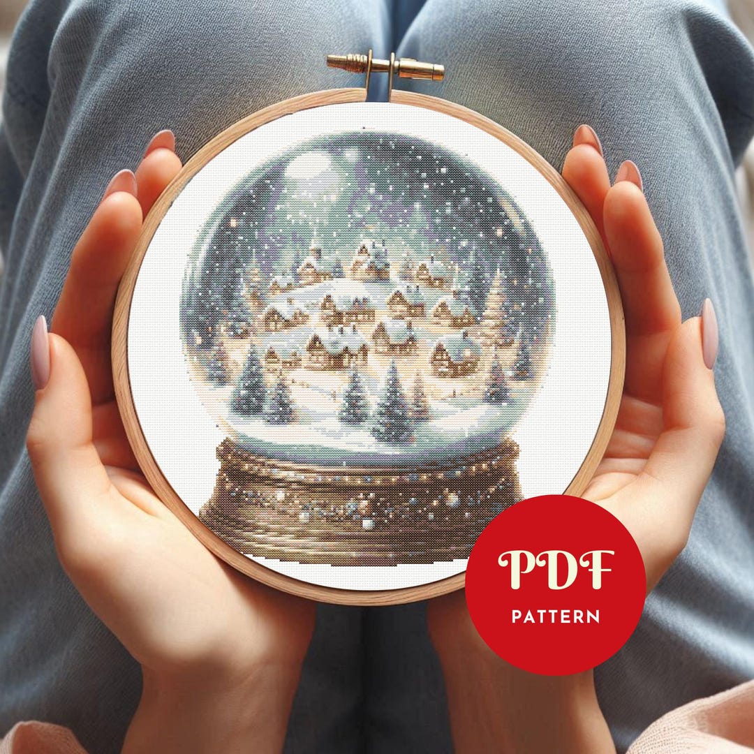 Winter Snow Globe Cross Stitch Pattern, Cozy Christmas Village ...