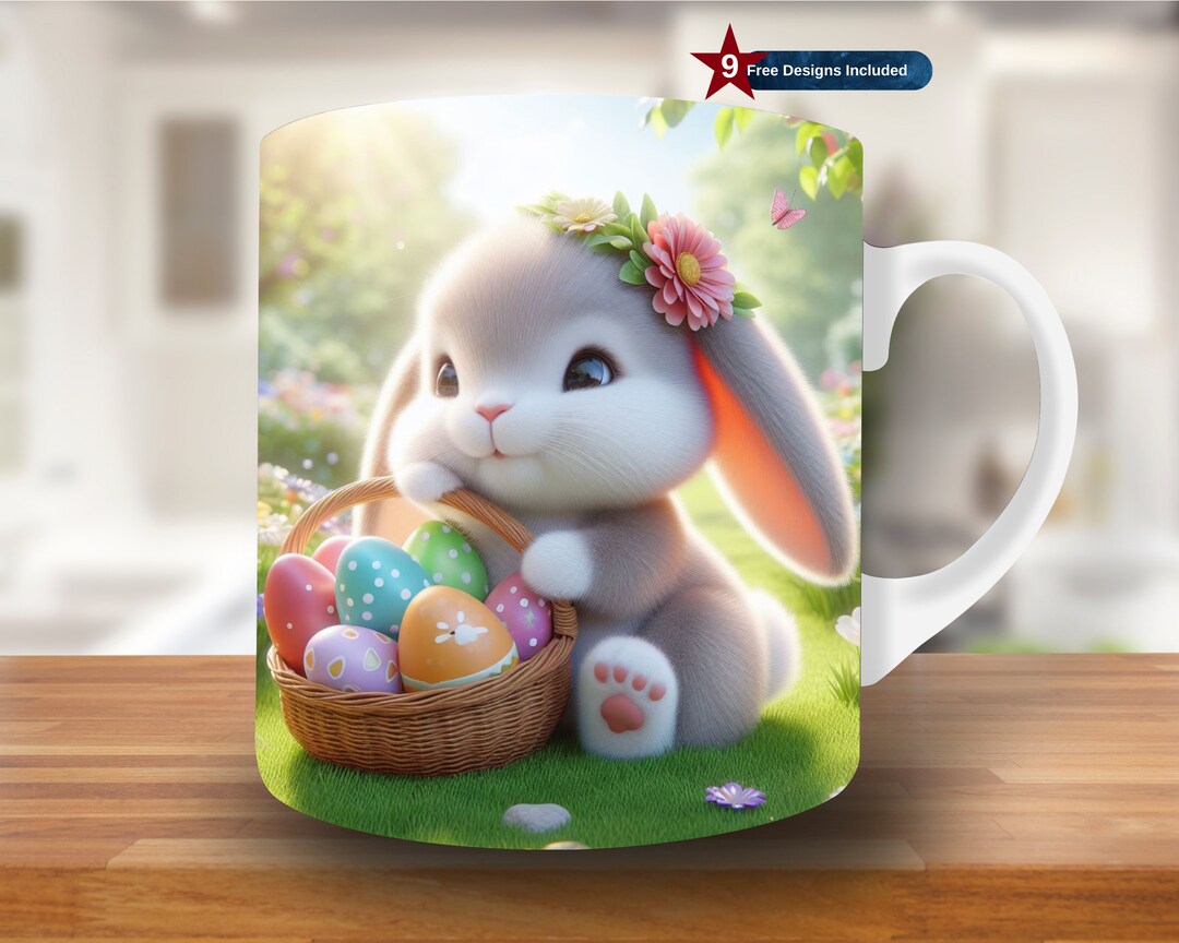 3D Easter Bunny and Easter Eggs Mug Wrap, 11oz & 15oz Mug Template, Mug ...