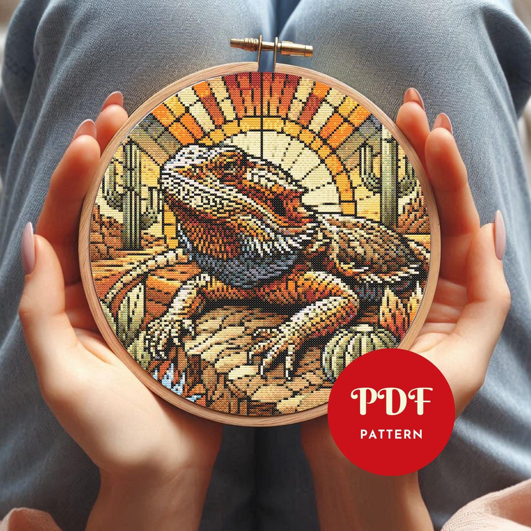 Bearded Dragon Cross Stitch Pattern, Lizard Embroidery Design, Desert ...