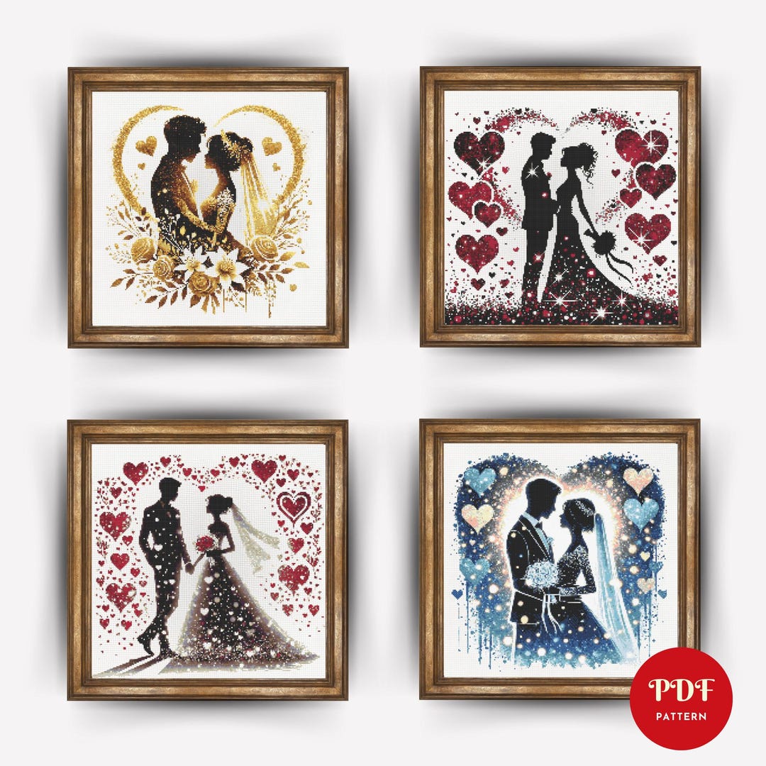 Wedding Couple Cross Stitch Pattern Bundle, Bride Embroidery Stitch ...