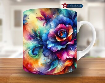 Flower Border Mug Wrap, 11oz & 15oz Mug Template, Mug Sublimation ...