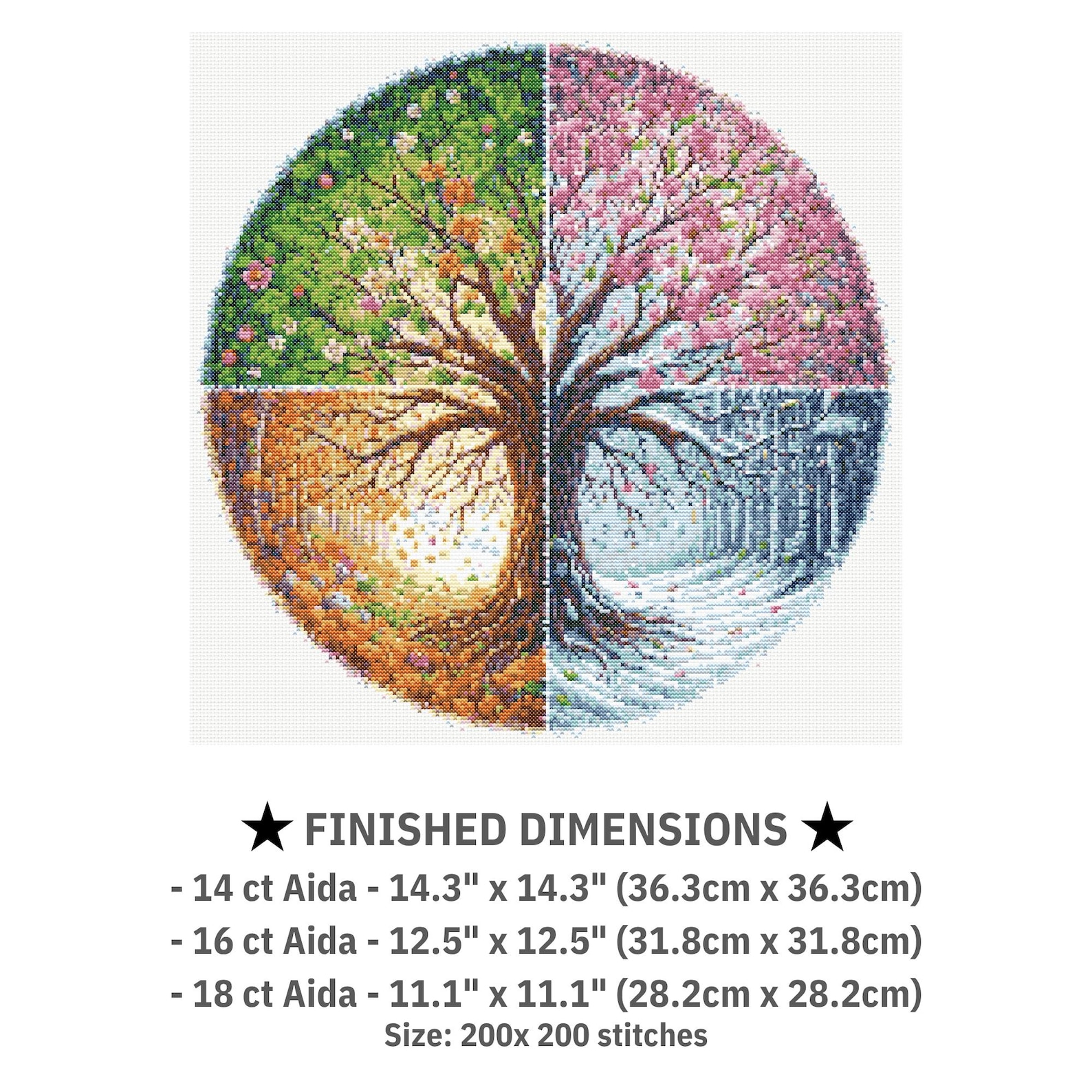 Seasonal Tree of Life Cross Stitch Pattern, Four Seasons Embroidery ...