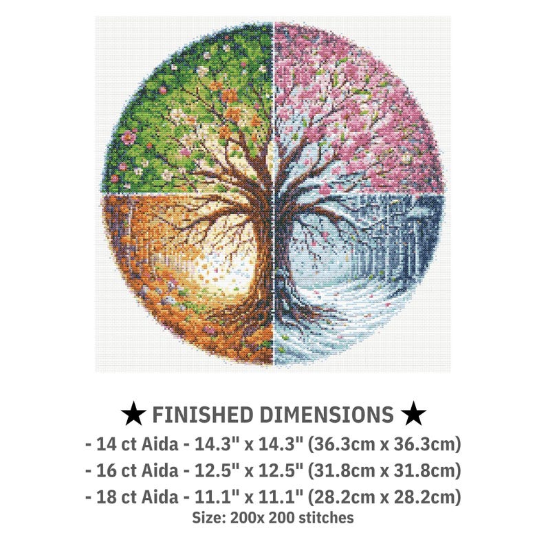 Seasonal Tree of Life Cross Stitch Pattern, Four Seasons Embroidery ...