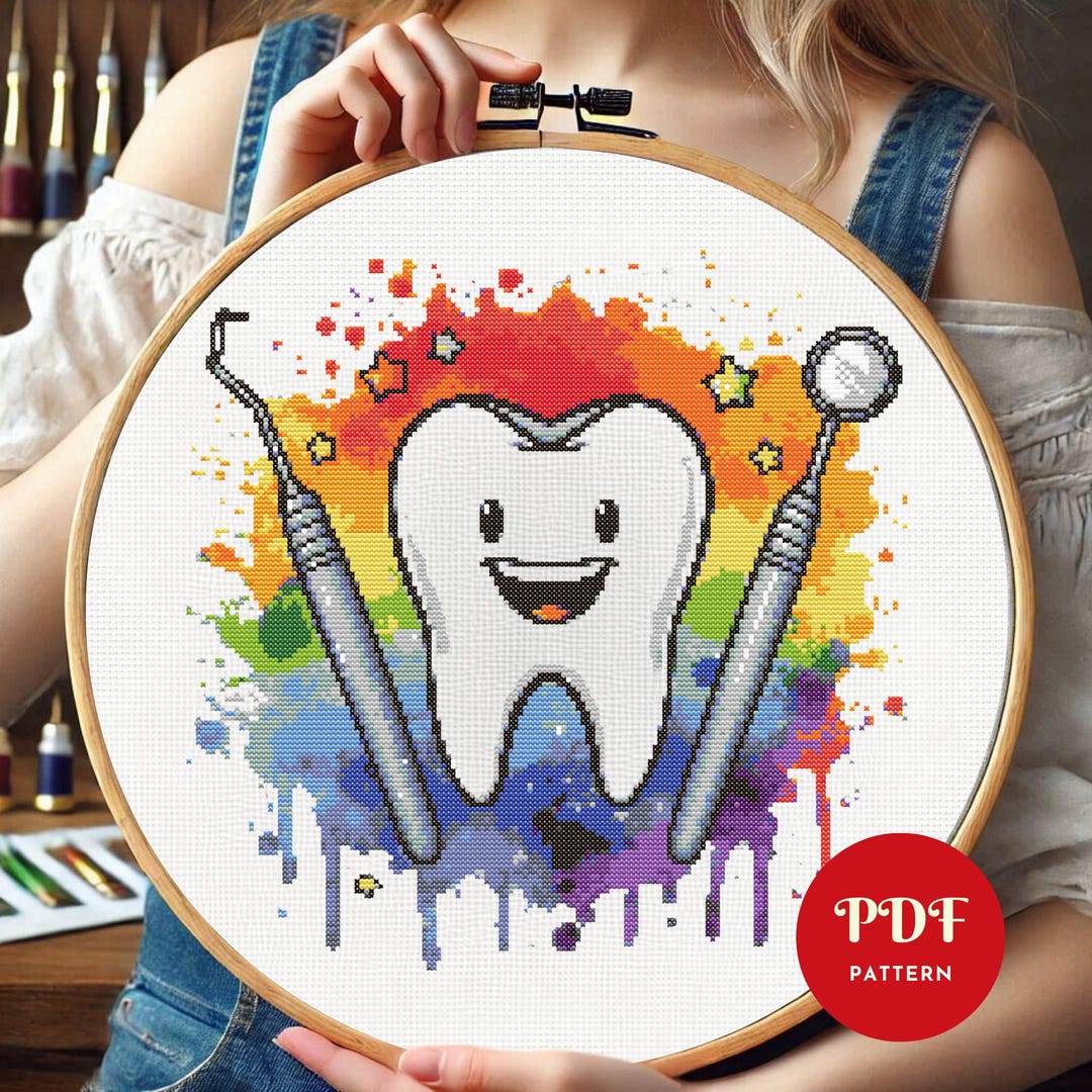 Colorful Teeth Cross Stitch Pattern, Dentist Embroidery Stitch Pattern ...